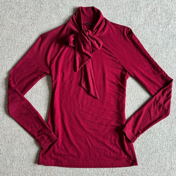 Zara | Tops | Red Turtle Neck Sweater Top With Bow Tie On Neck | Poshmark